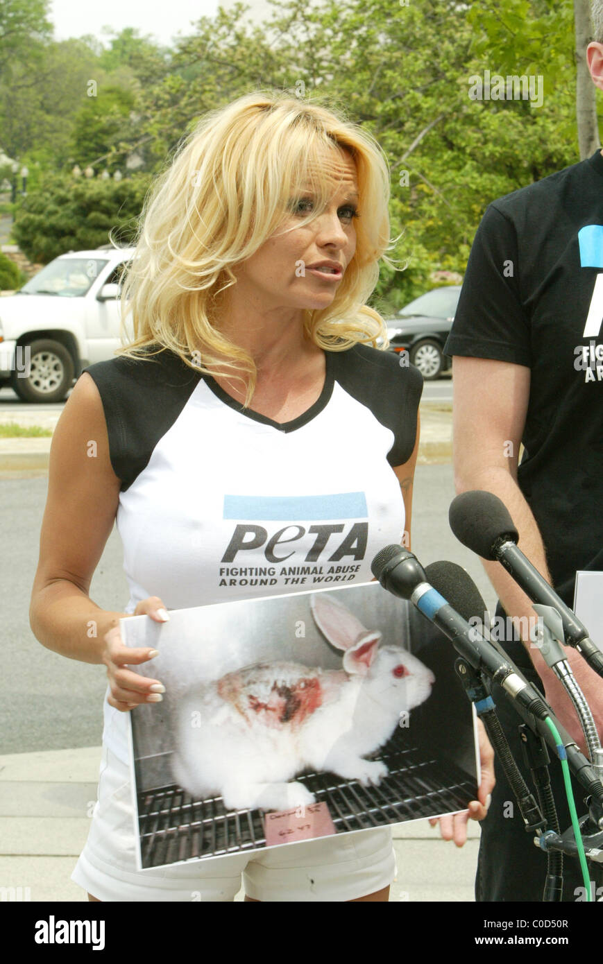 Pamela Anderson at a Peta protest, she came to the DHHS to present ...