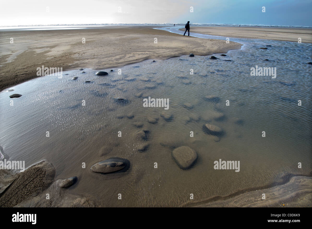 a walker enjoys Northam Burrows on the North devon coast Stock Photo ...