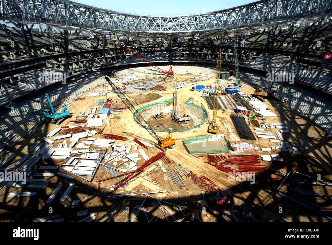 The metal structure of the Beijing Olympic Stadium, which currently ...