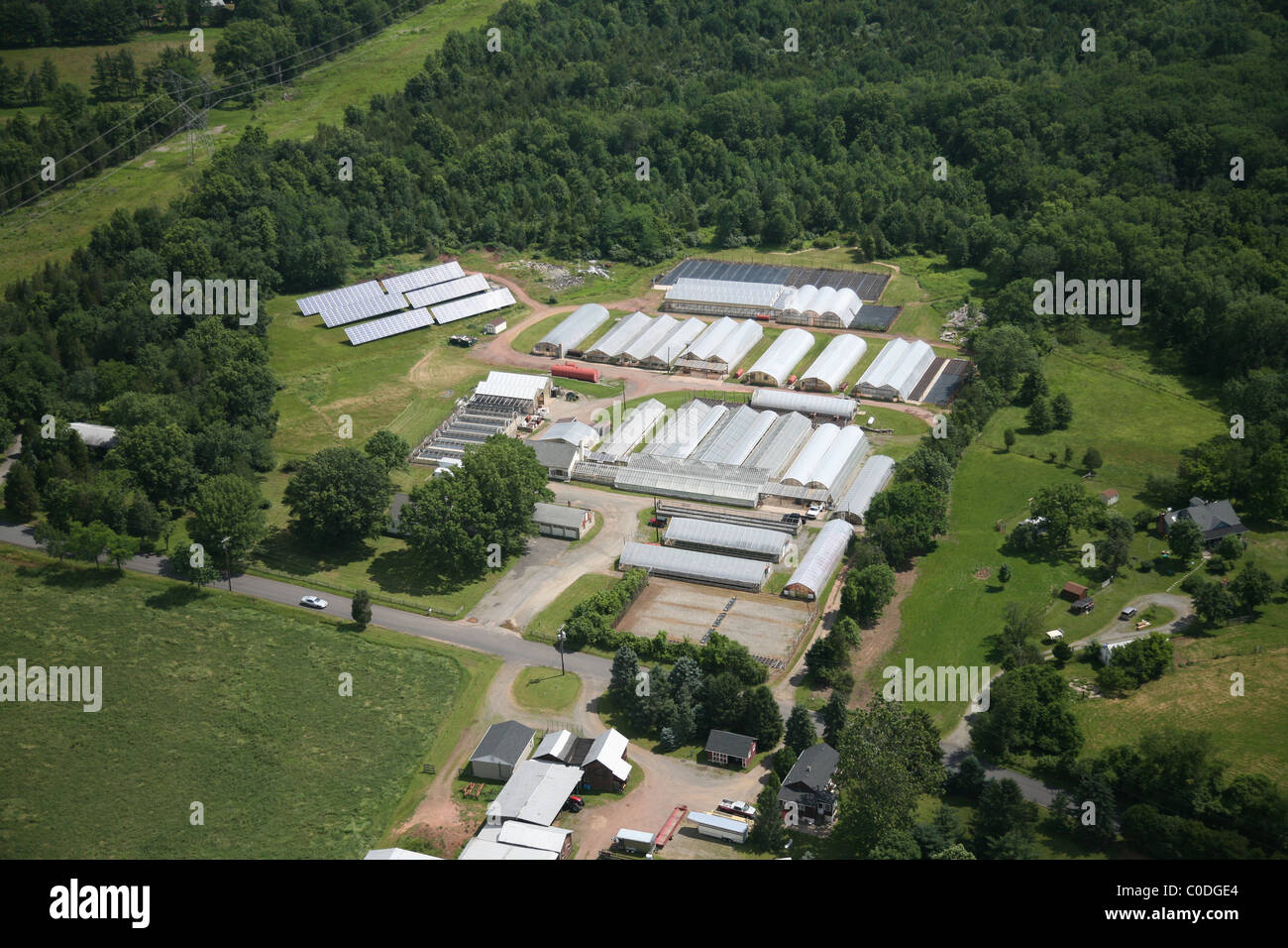 Aerial view of farm with greenhouses in Readington, New Jersey Stock ...