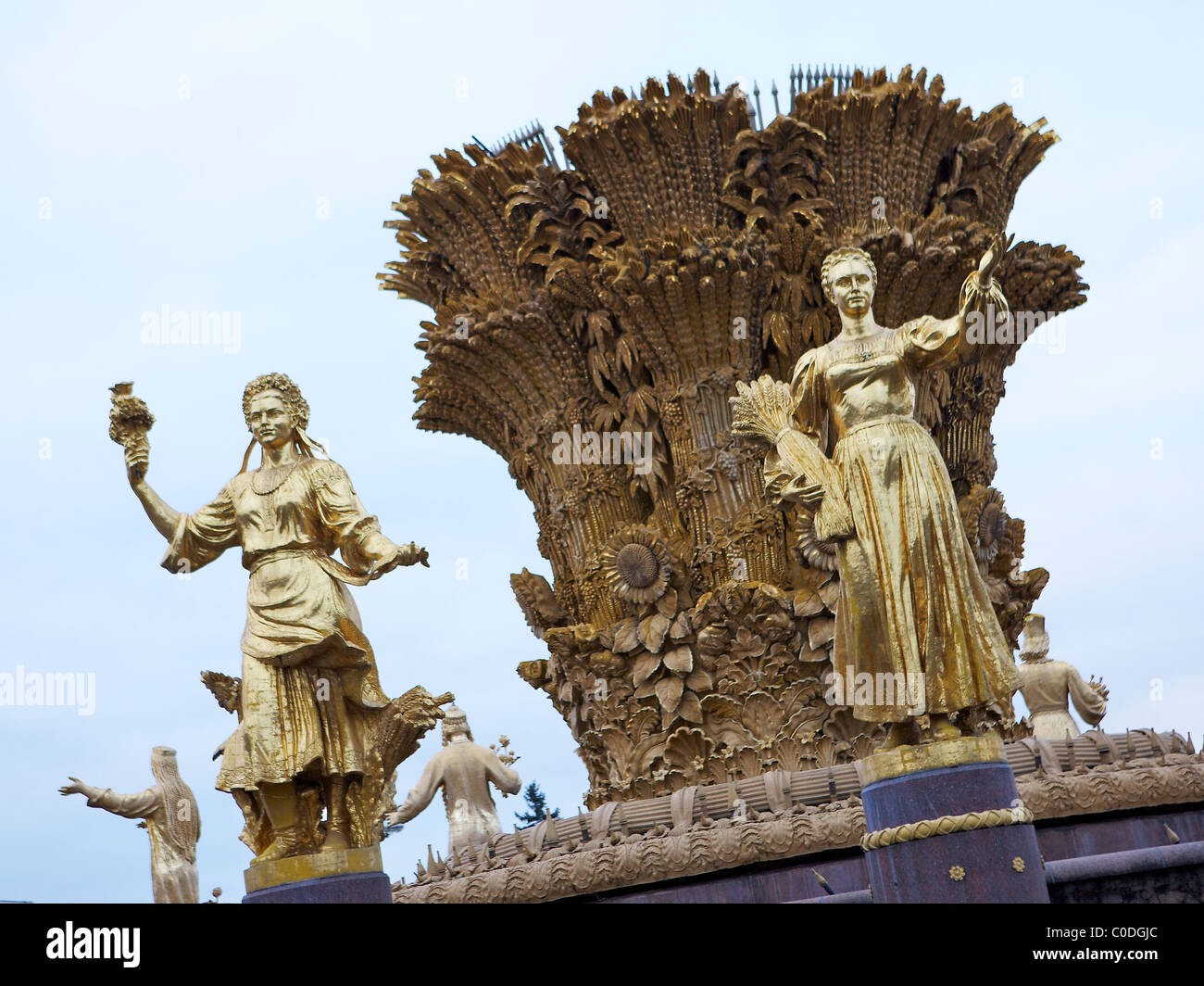 Gilded Russian maidens on the Fountain of the Friendship of Peoples ...