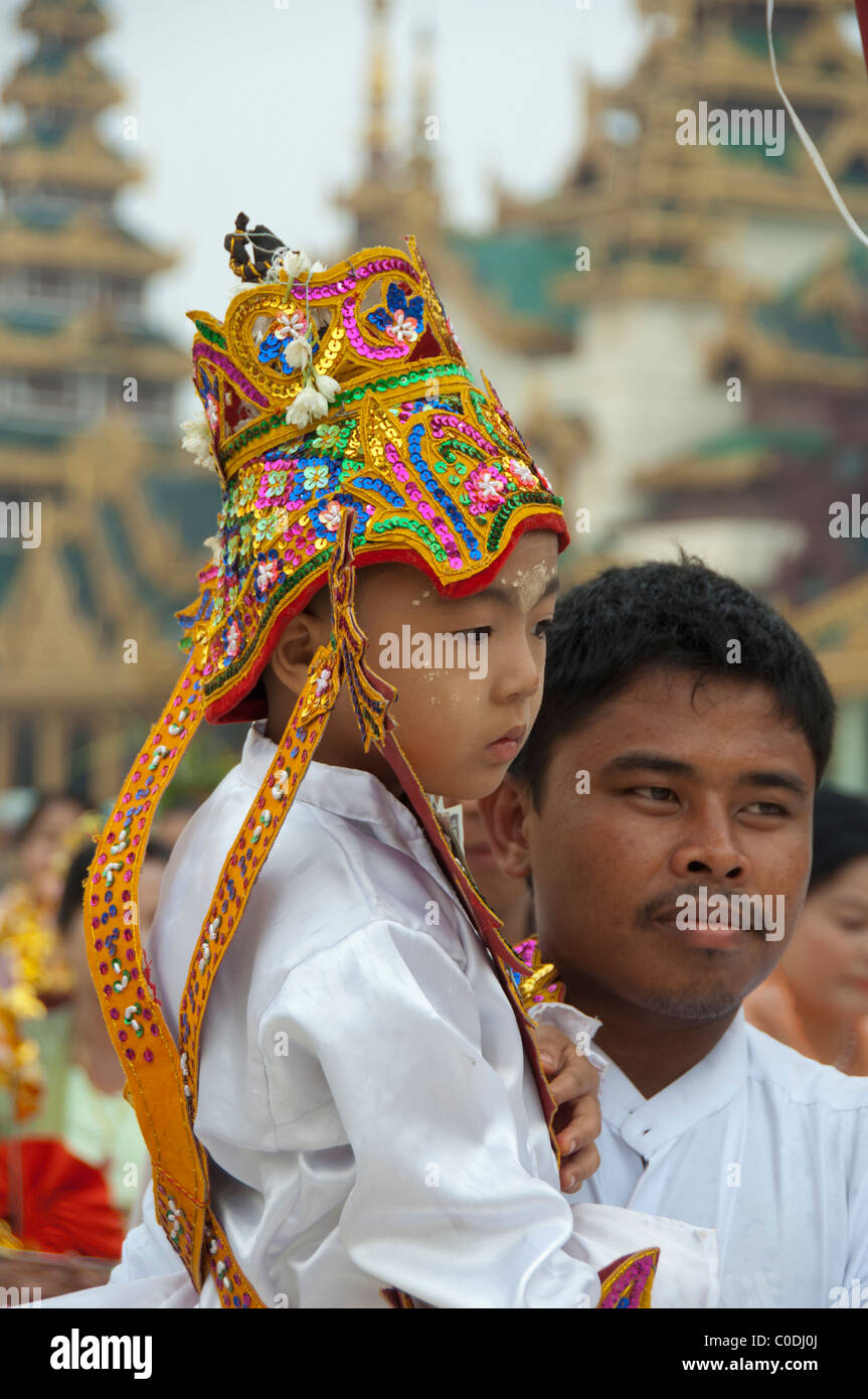 Myanmar (aka Burma), Yangon (aka Rangoon). Stupa Shewedagon. Novication ...
