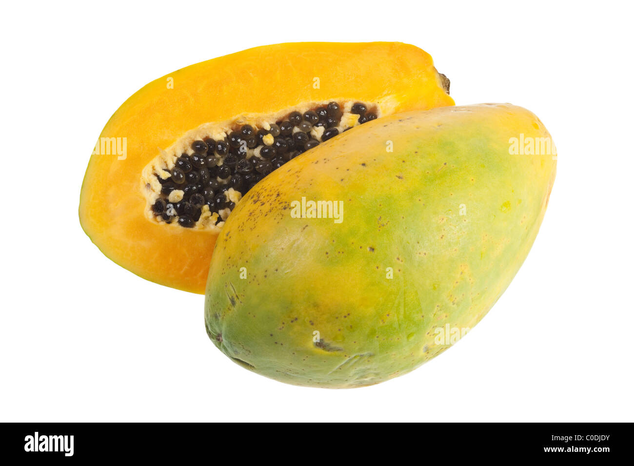 Two halves of papaya isolated on white background Stock Photo - Alamy