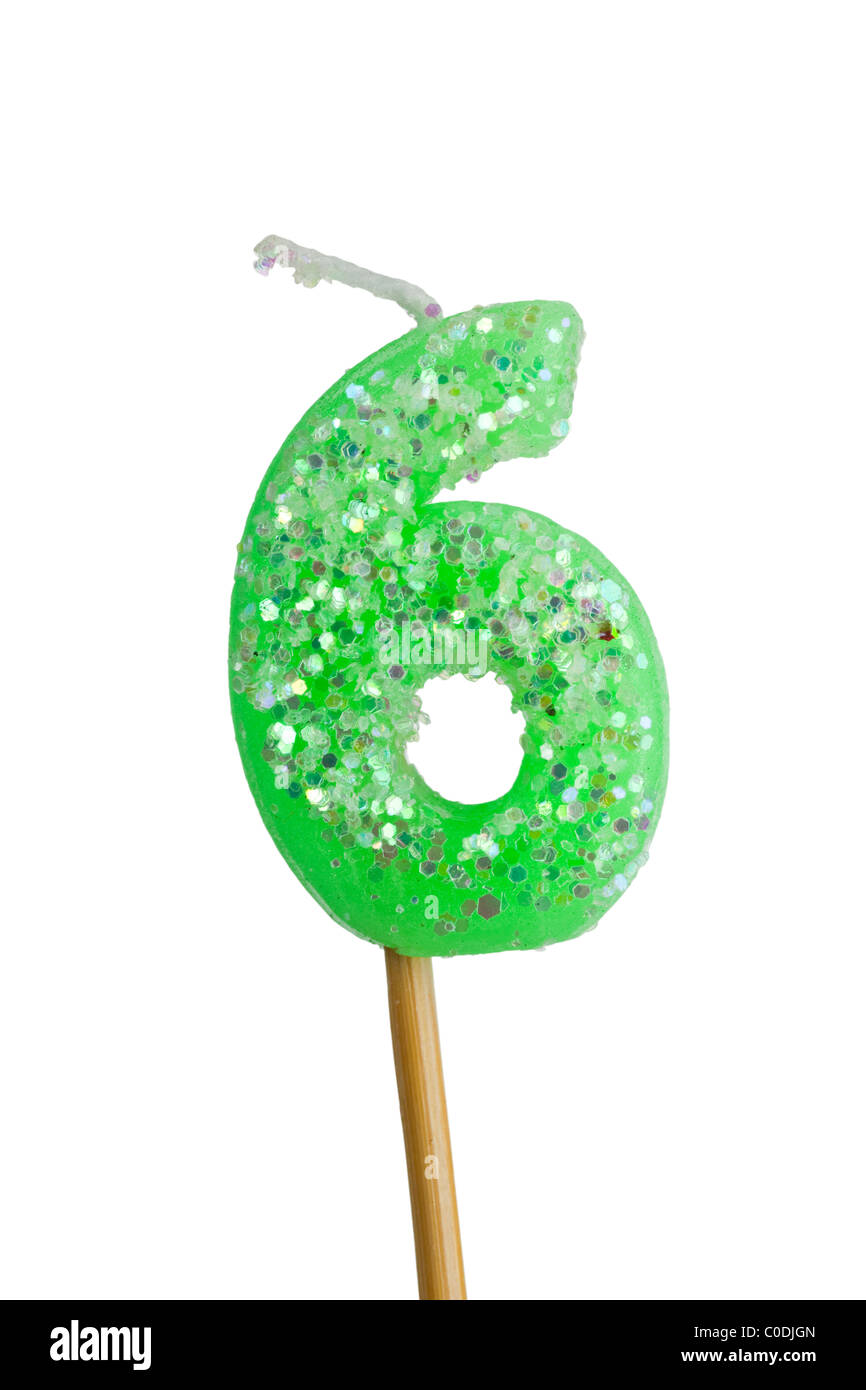 Birthday candle number six isolated on white background Stock Photo - Alamy