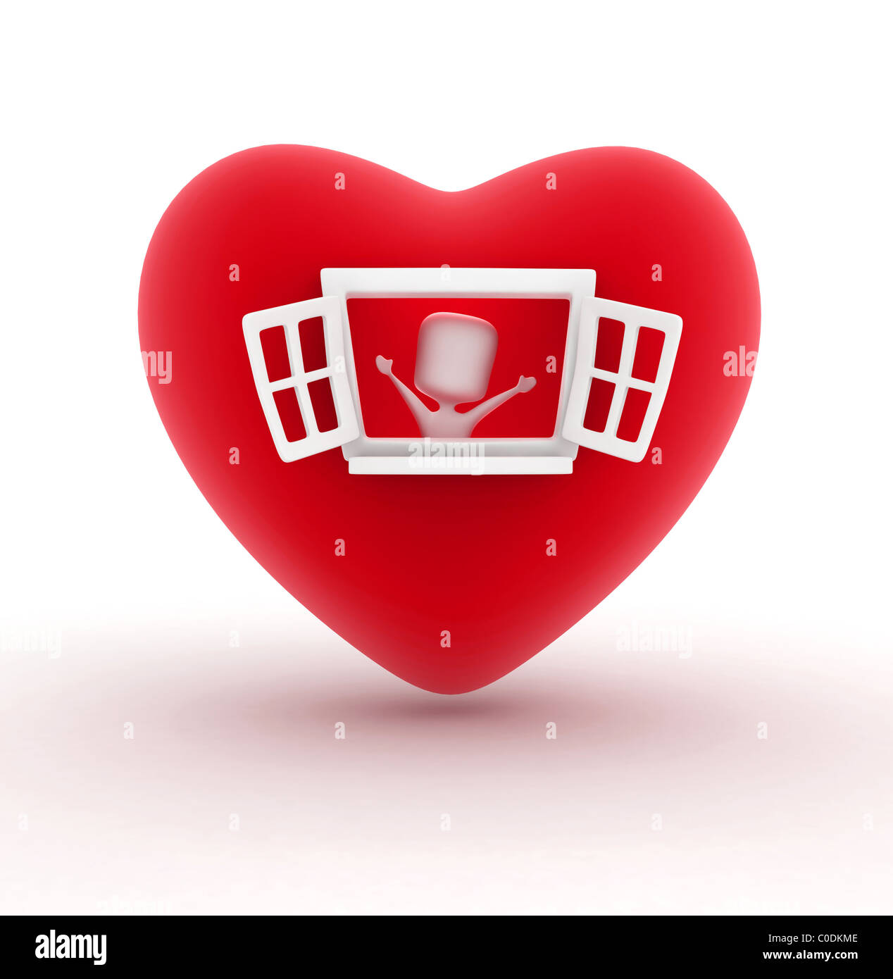 3D Illustration of a Man Opening the Window to His Heart Stock Photo ...