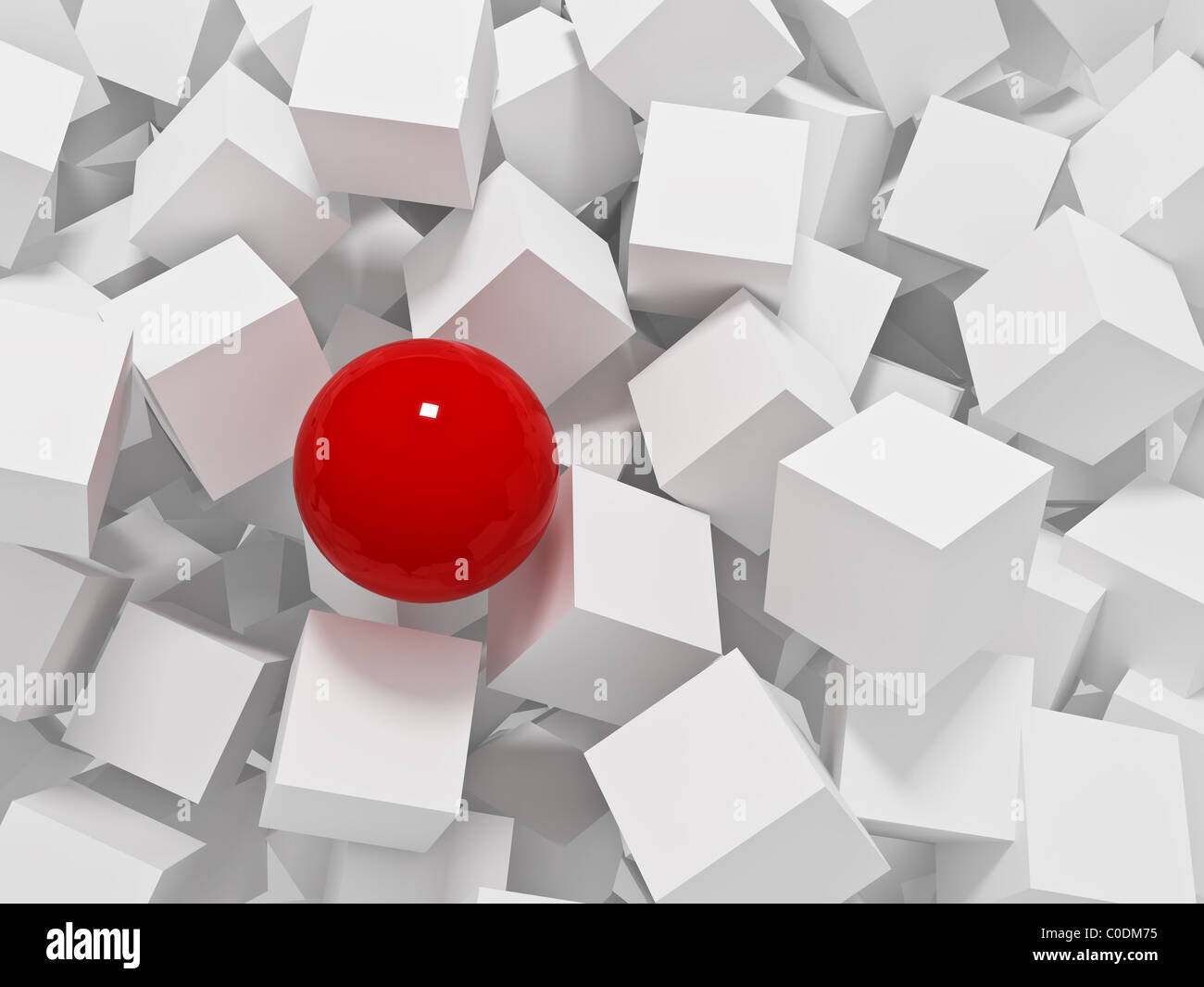 red sphere 3d and white cubes background Stock Photo - Alamy