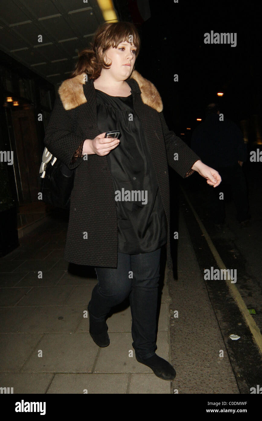 Adele leaving Lily Allen's 23rd birthday party at Claridges London ...