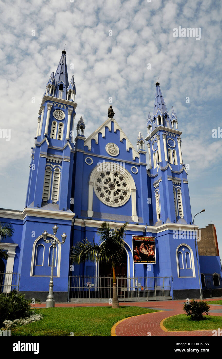 blue church Parroquia de los Sagrados historic center Lima Peru South ...