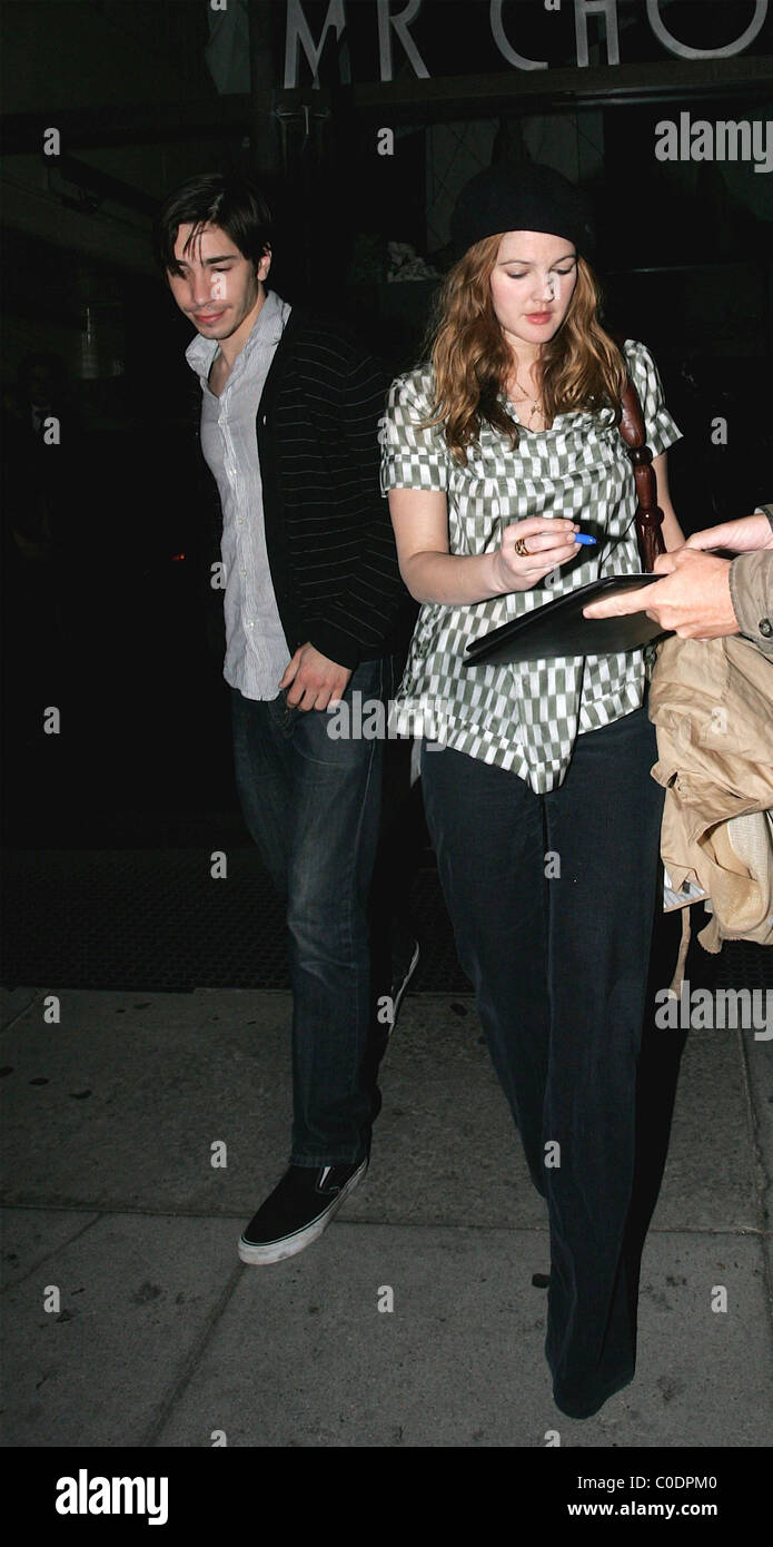 Justin Long and Drew Barrymore leaving Mr. Chow after dining together ...