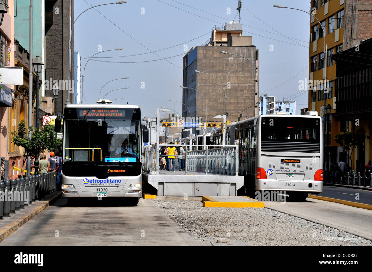 street scene buses Metropolitano Lima Peru South America Stock Photo ...