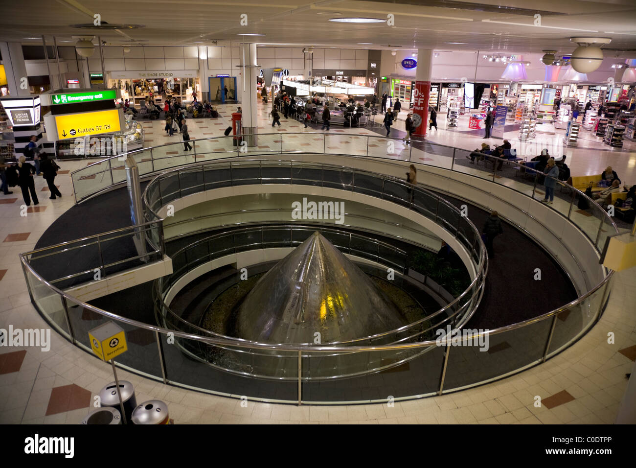 Water feature and spiral ramp / spiralled ramps at Gatwick airport ...