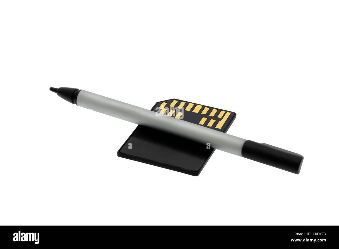 Macro of memory card and touch pen isolated on white background Stock ...