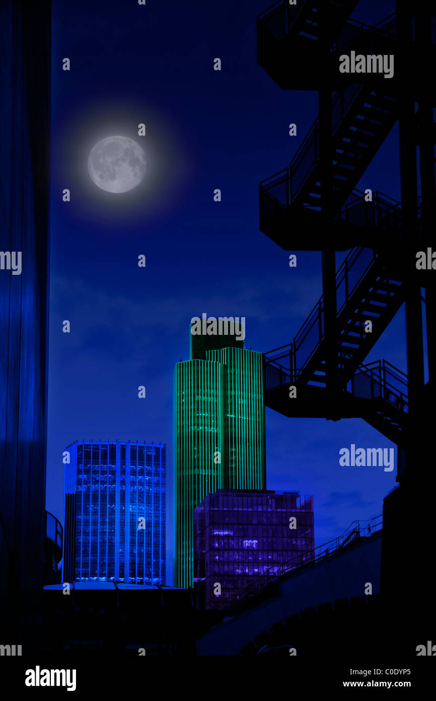 moonlight over city Stock Photo - Alamy