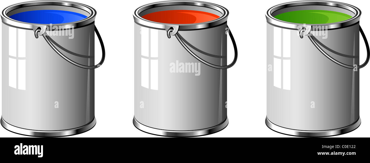 Three buckets of paint Stock Photo - Alamy