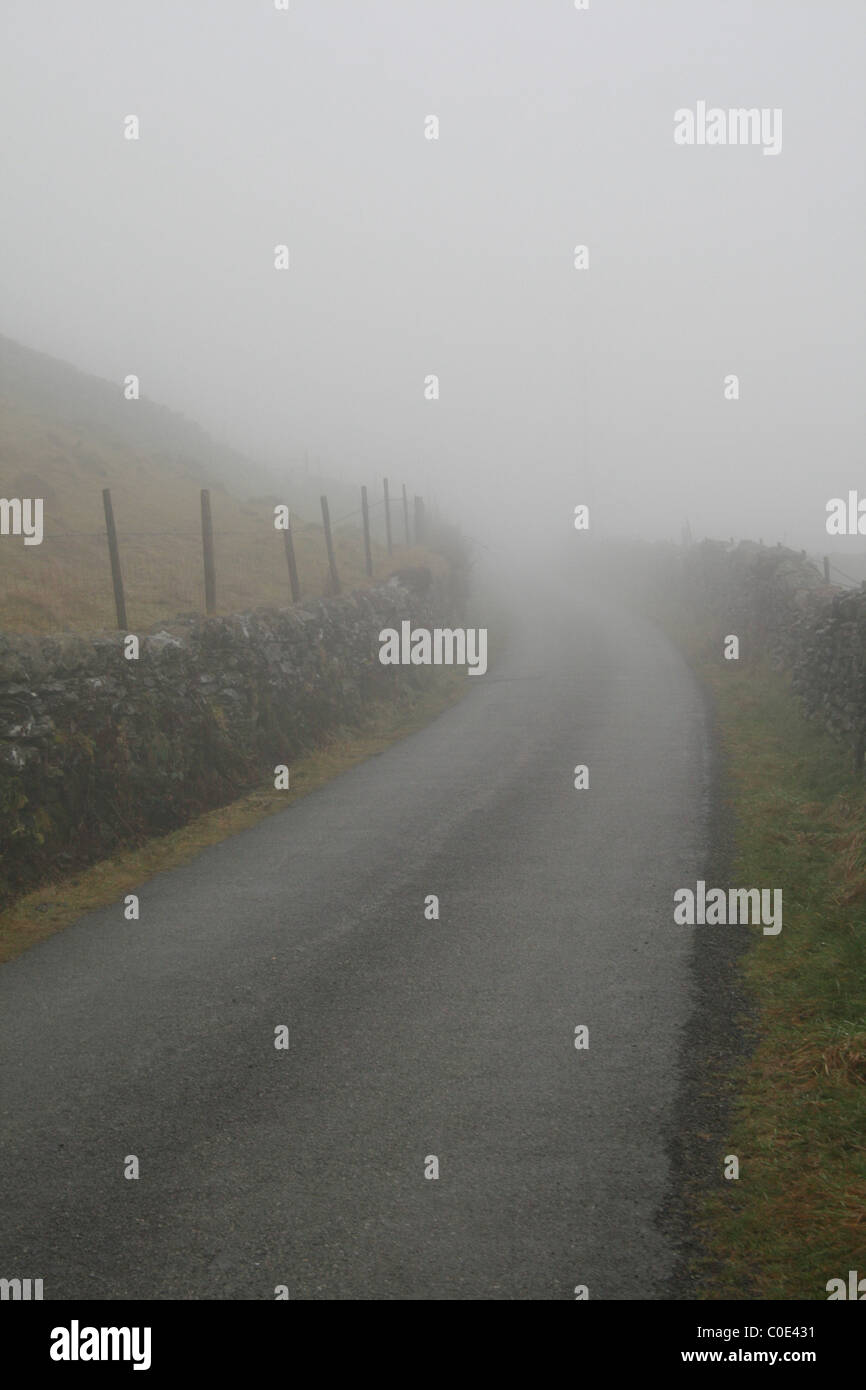 rural country lane in thick fog Stock Photo - Alamy