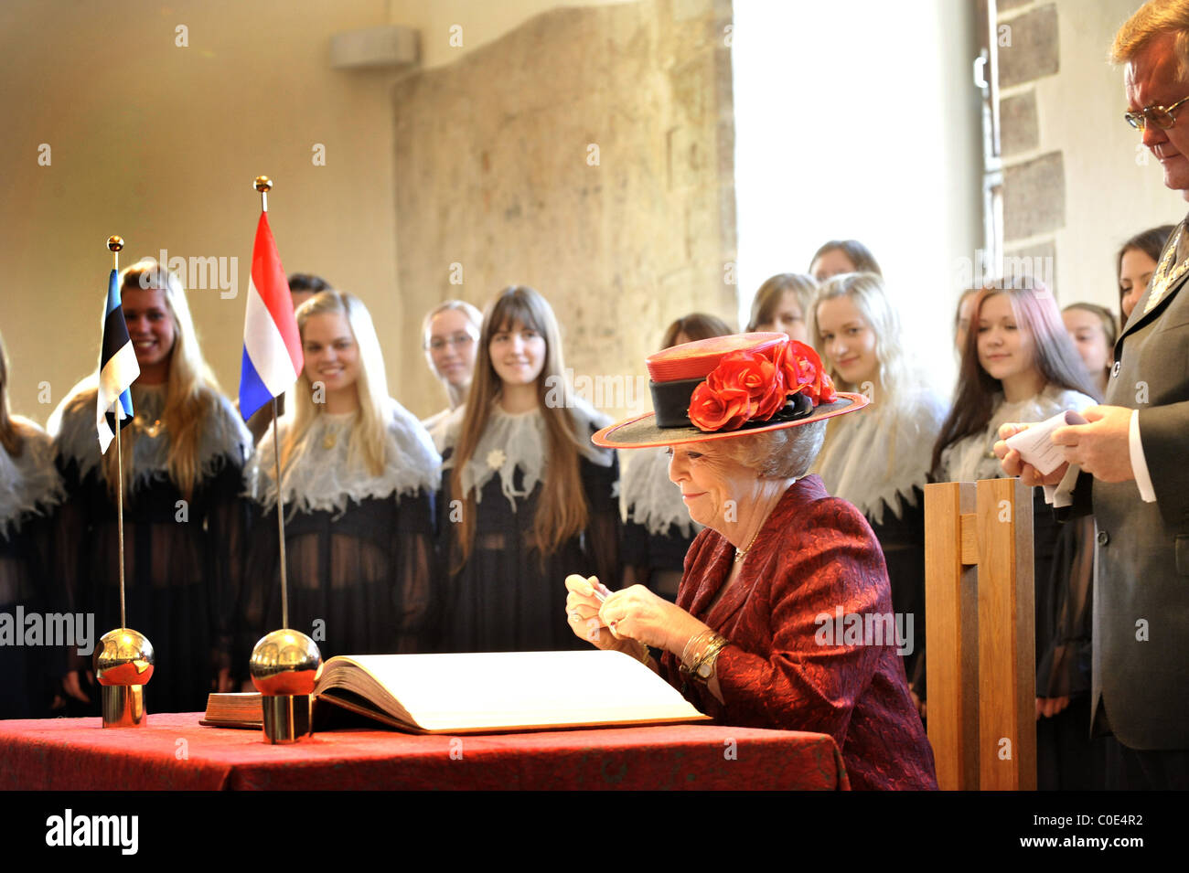 Queen Beatrix of the Netherlands visiting a russian church in the city ...