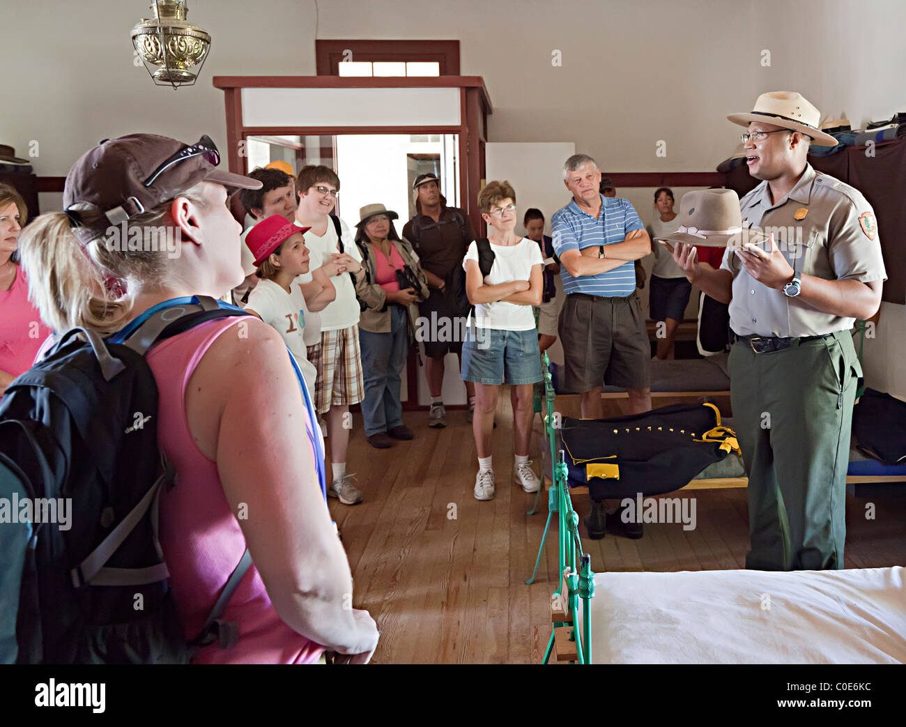 Ranger talking to tour group in barracks Fort Davis National Historic ...