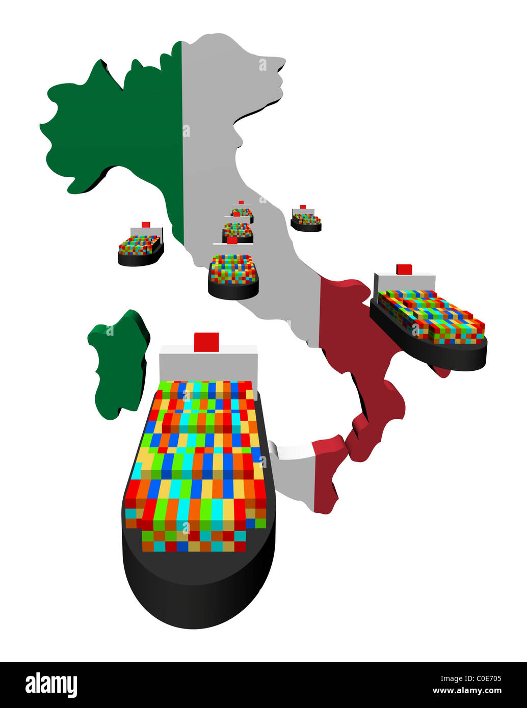 Italy map flag with container ships illustration Stock Photo - Alamy