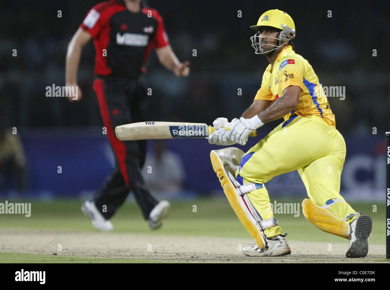 Chennai Super Kings captain MS Dhoni plays a shot during the IPL T-20 ...