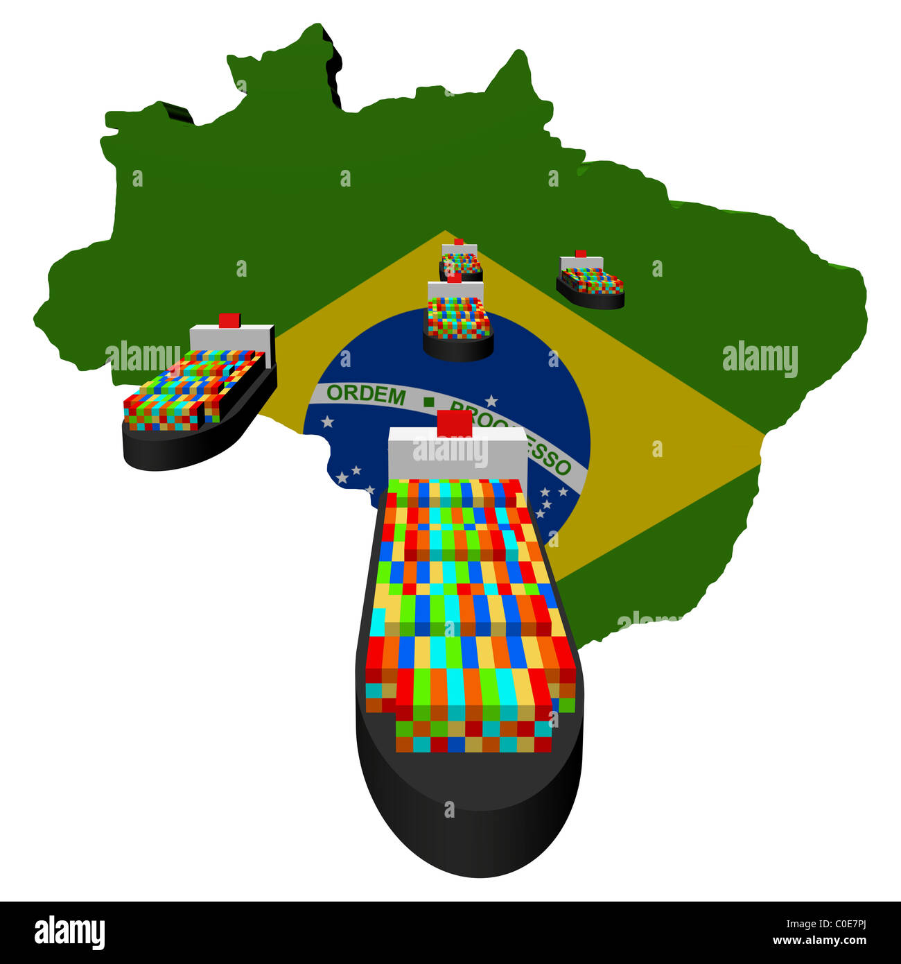 Brazil map flag with container ships illustration Stock Photo - Alamy
