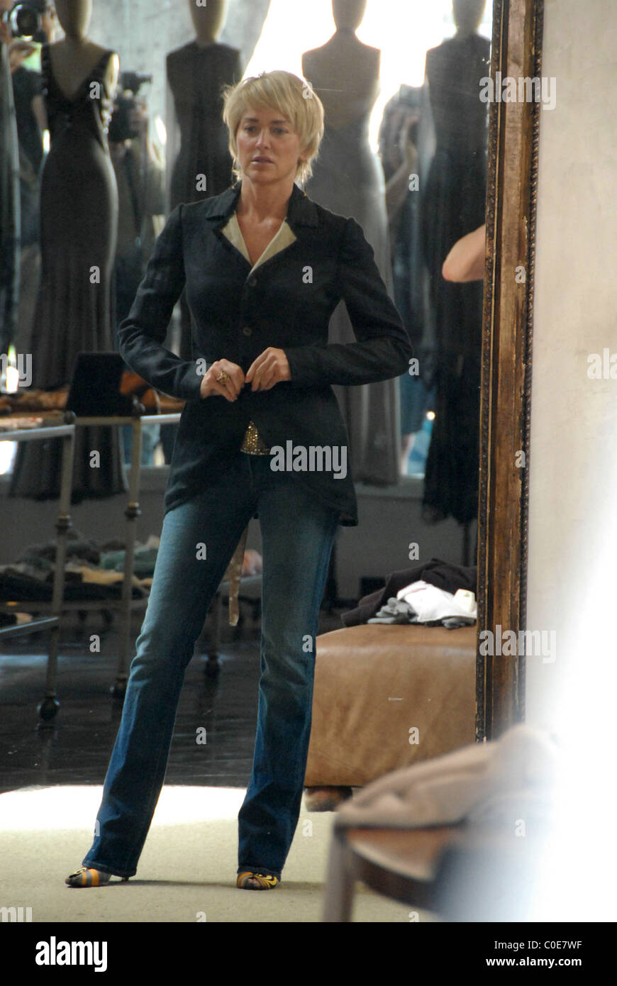 Sharon Stone trys on clothes at Les Habitudes Los Angeles, California ...