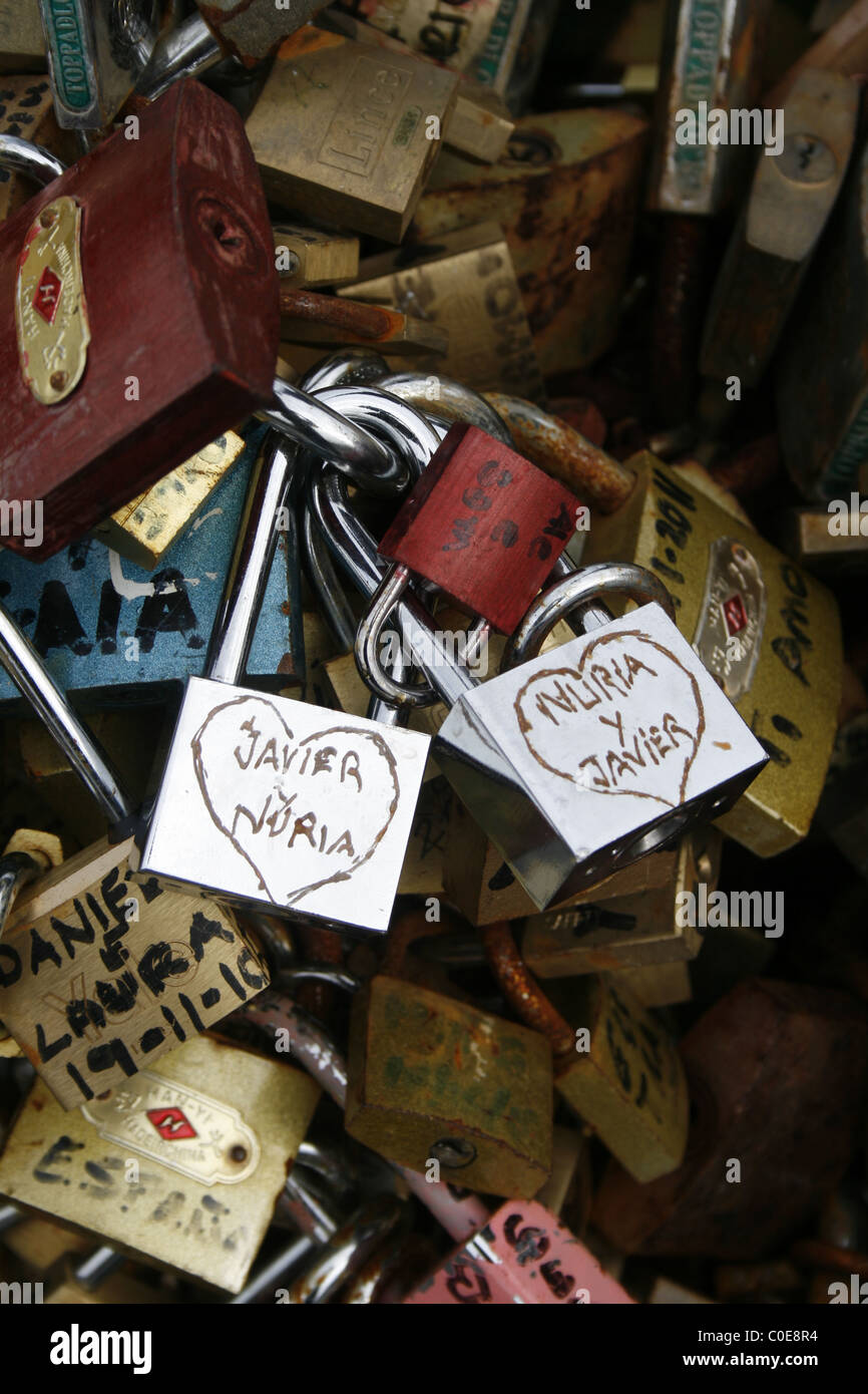 love locks on the milvio bridge in rome, italy Stock Photo - Alamy