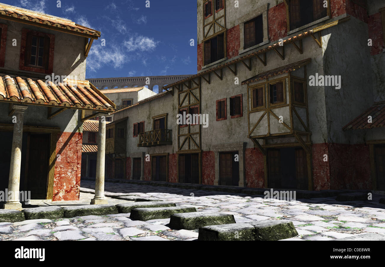 Ancient Roman Street with distant aqueduct Stock Photo - Alamy
