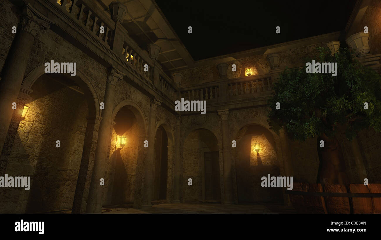 Roman Courtyard at Night Stock Photo - Alamy