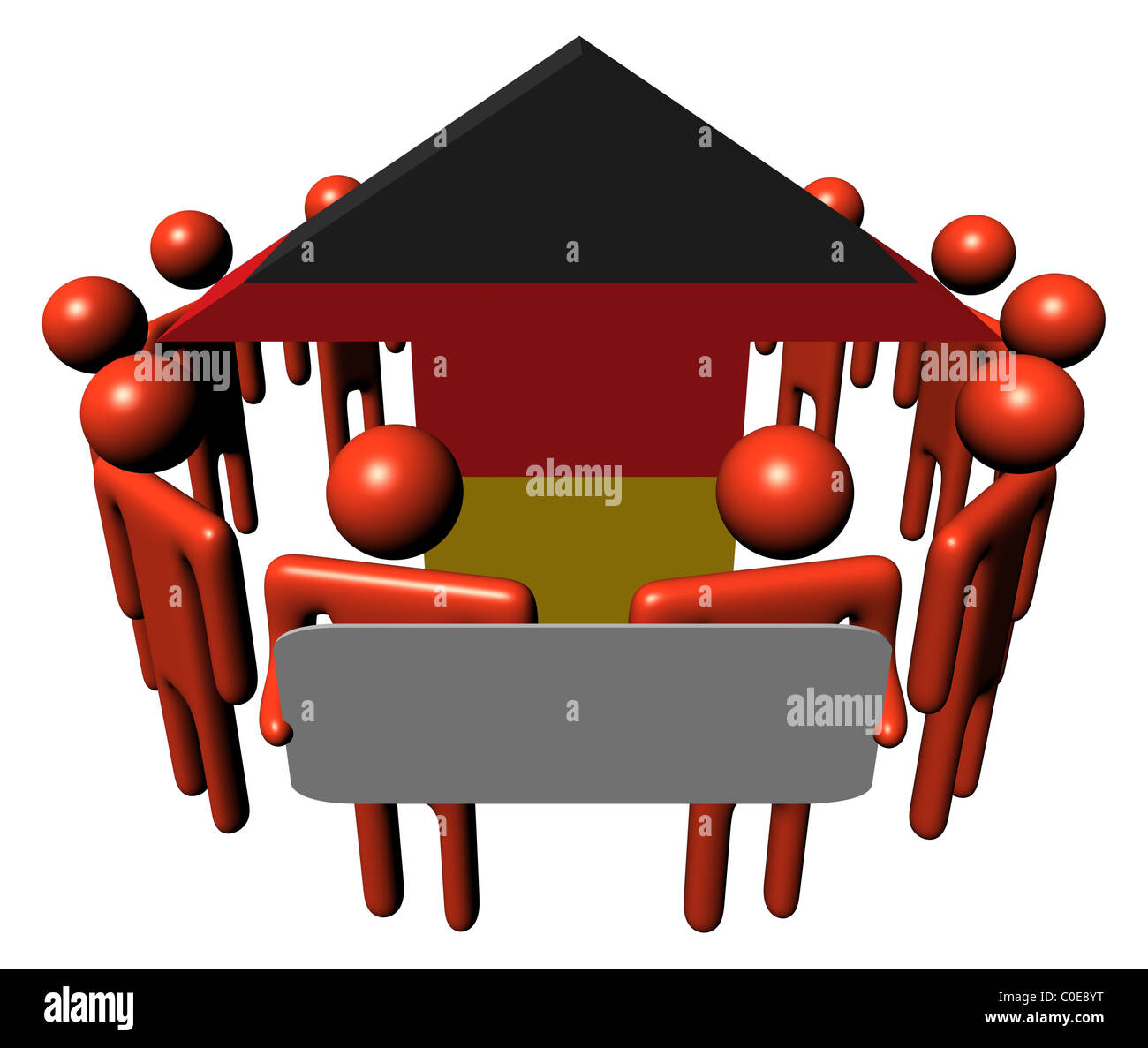 Circle of abstract people with sign around German flag arrow ...