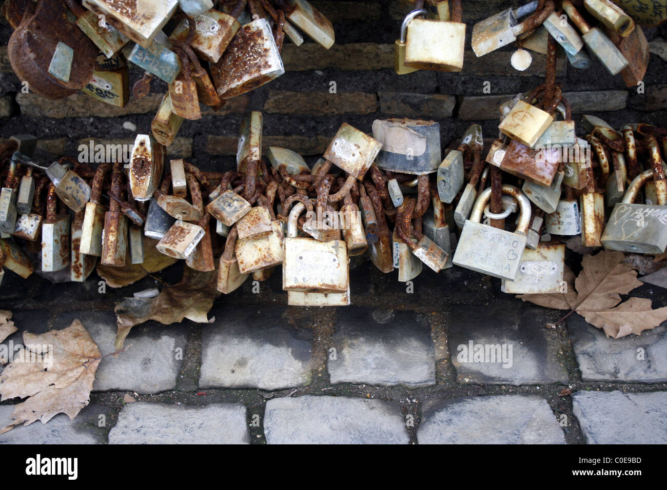 old rusted love locks on the milvio bridge in rome, italy Stock Photo ...