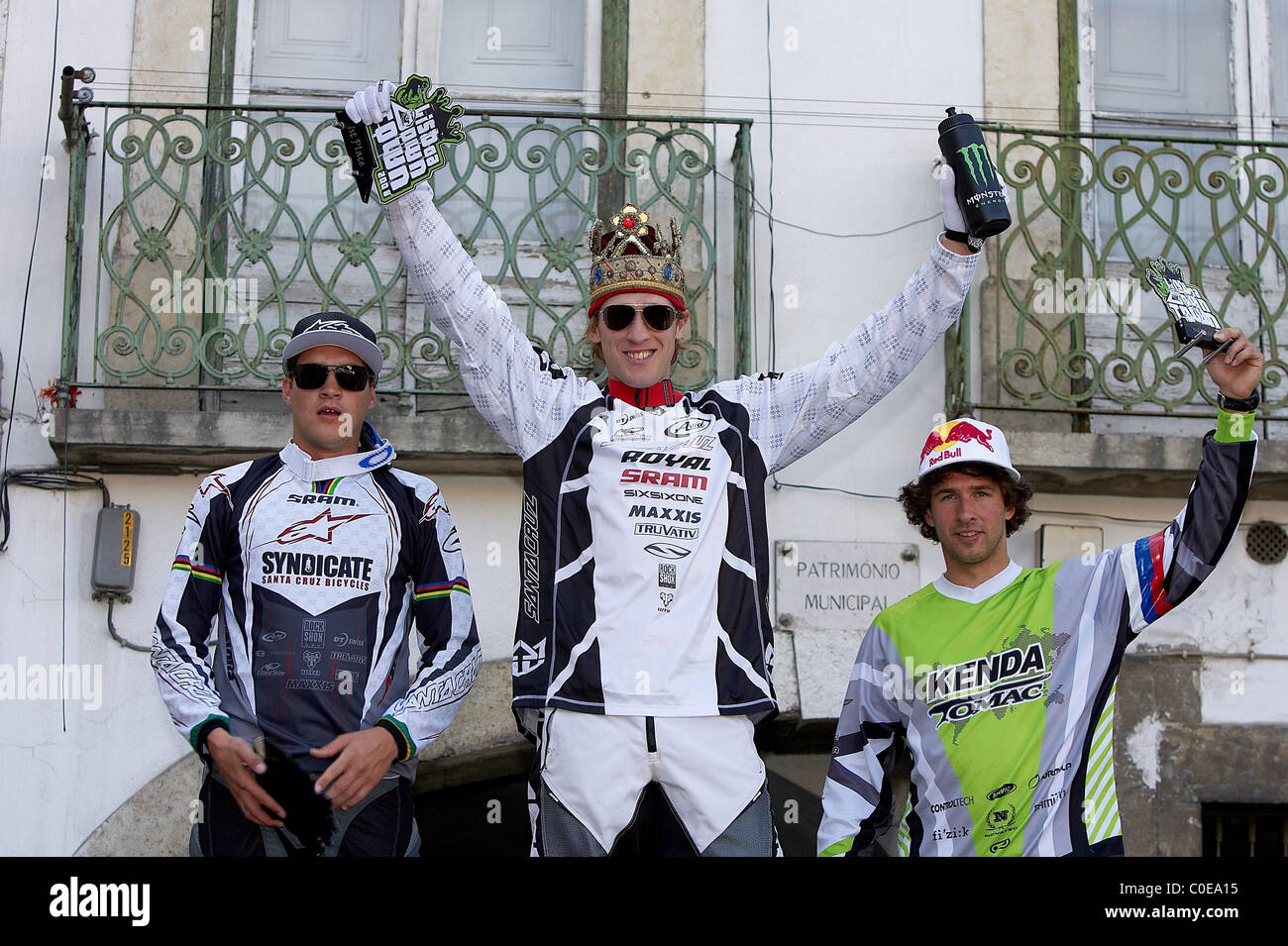 2nd place Greg Minnaar, 1st place Steve Peat and 3rd place Filip Polc ...