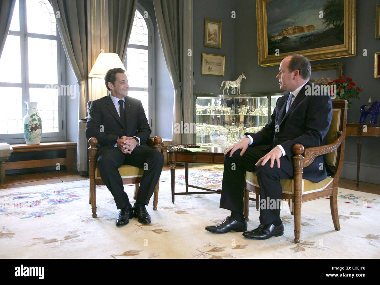French President Nicolas Sarkozy meets Prince Albert on his first ...