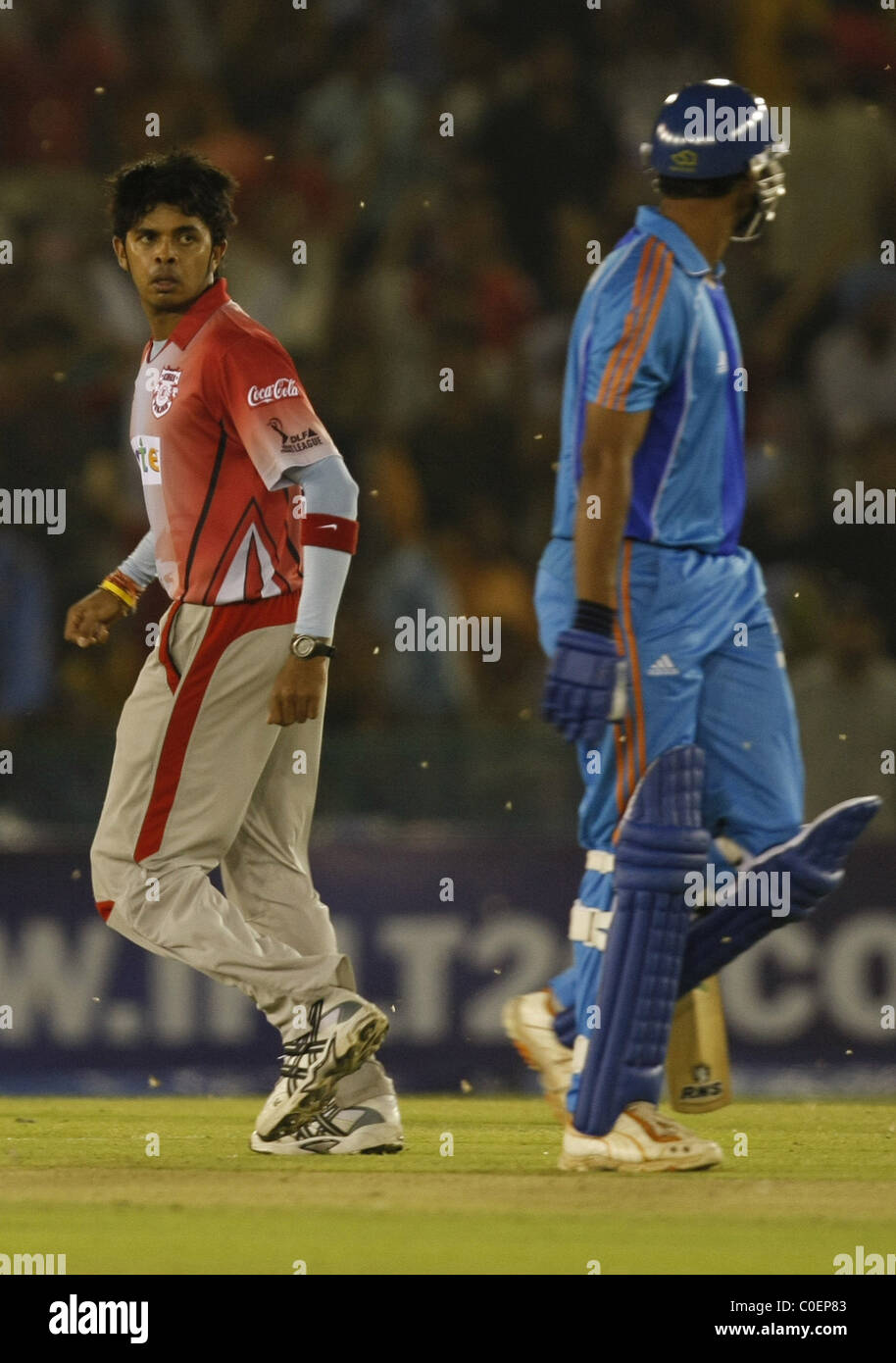 Kings XI Punjab Sreesanth looks on at the IPL T20 match against Mumbai ...