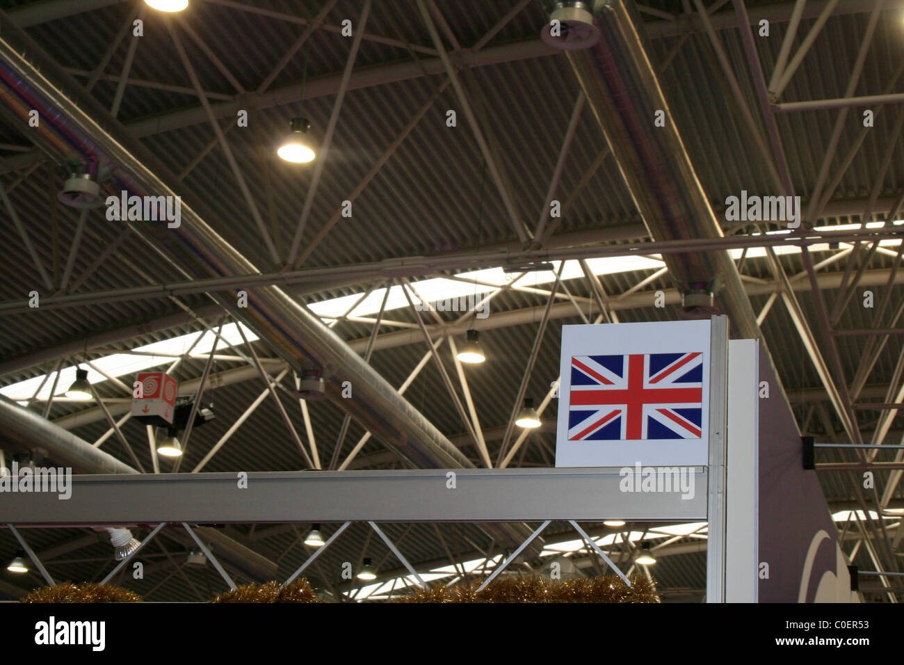 union jack on stand inside conference exhibition centre Stock Photo - Alamy