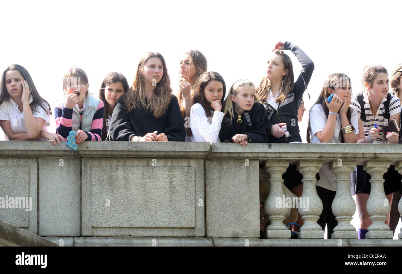 Young fans look on as the stars of the hit show 'Gossip Girl' film ...