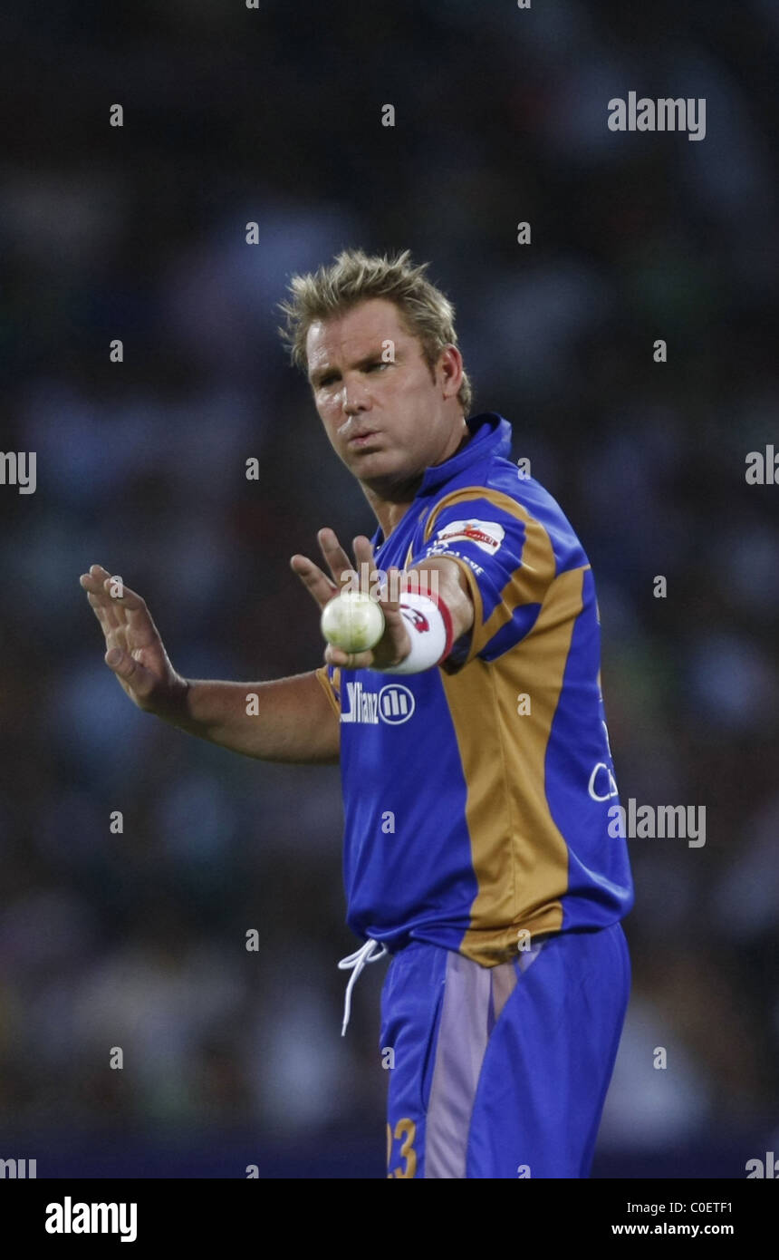 Rajasthan Royals' captain Shane Warne during the match against Kolkata ...