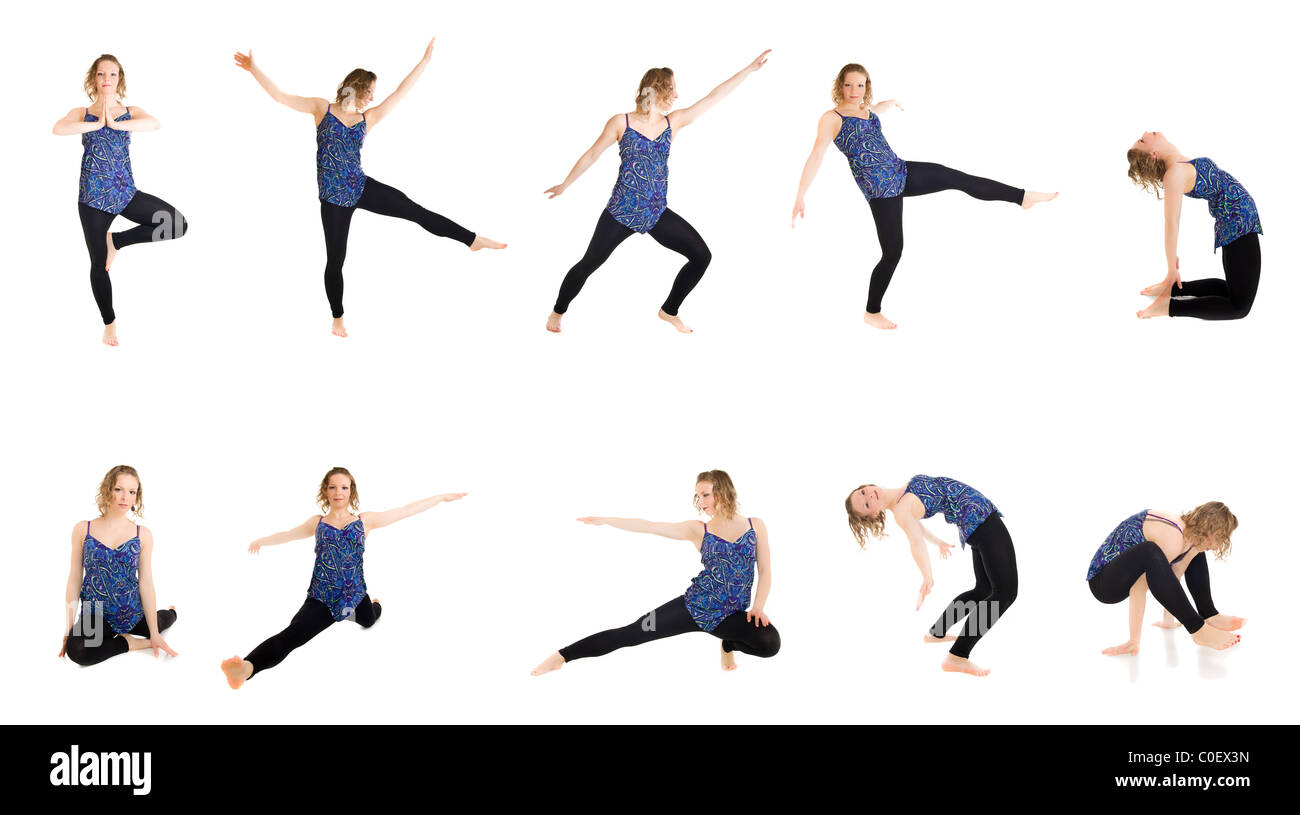 Gymnastic girl different poses isolated on white Stock Photo - Alamy