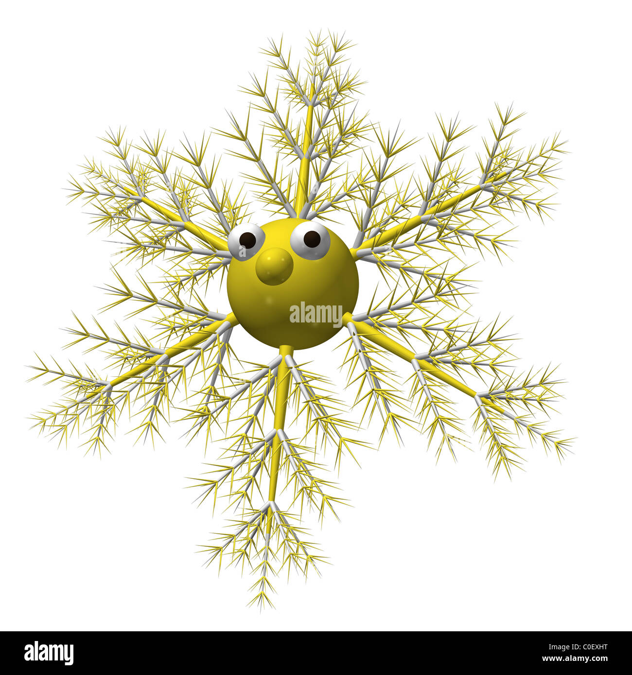 Yellow snowflake with eyes on a white background, it is isolated, 3d ...