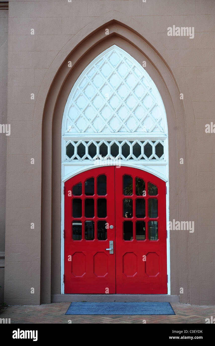 Red and white church rectory door Stock Photo - Alamy