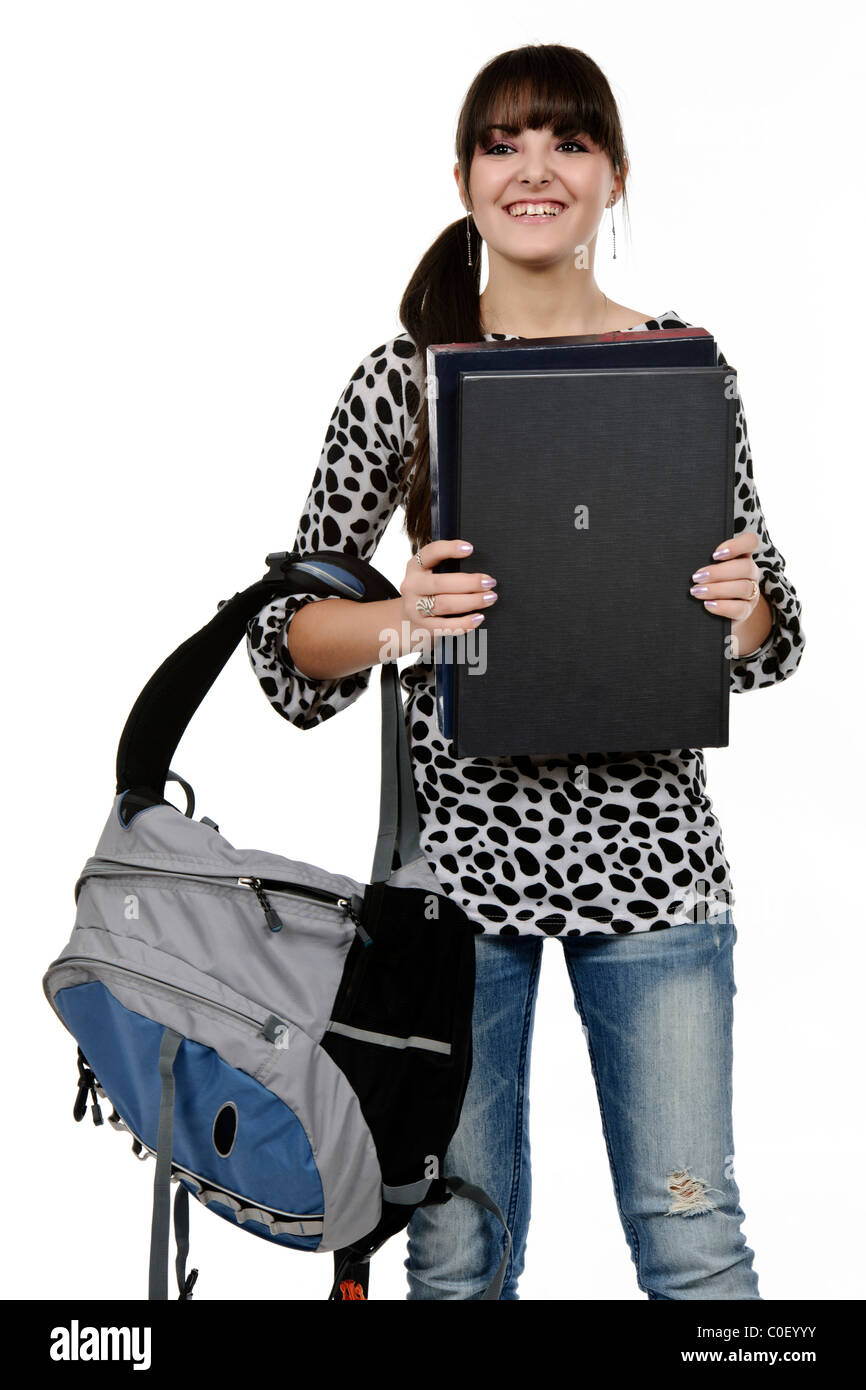 young student girl with backpack in hand Stock Photo - Alamy