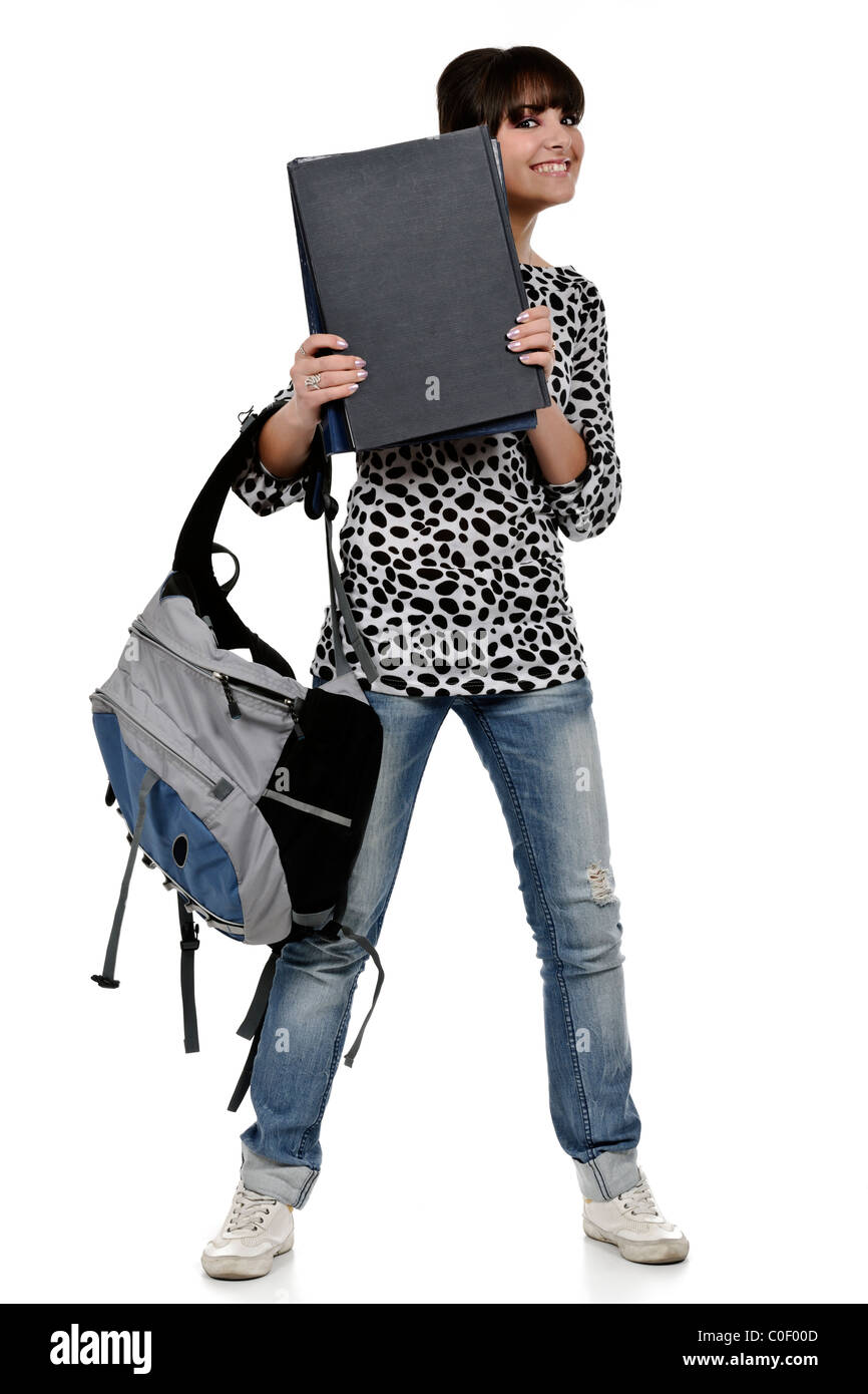 young student girl with backpack in hand Stock Photo - Alamy