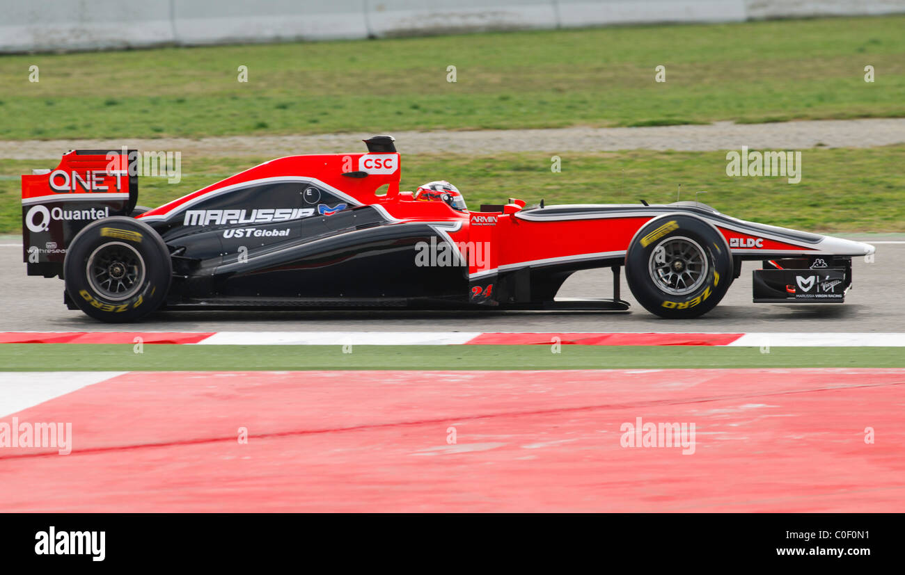 Timo Glock in the Marussia Virgin MVR-02 Formula One race car In Feb ...