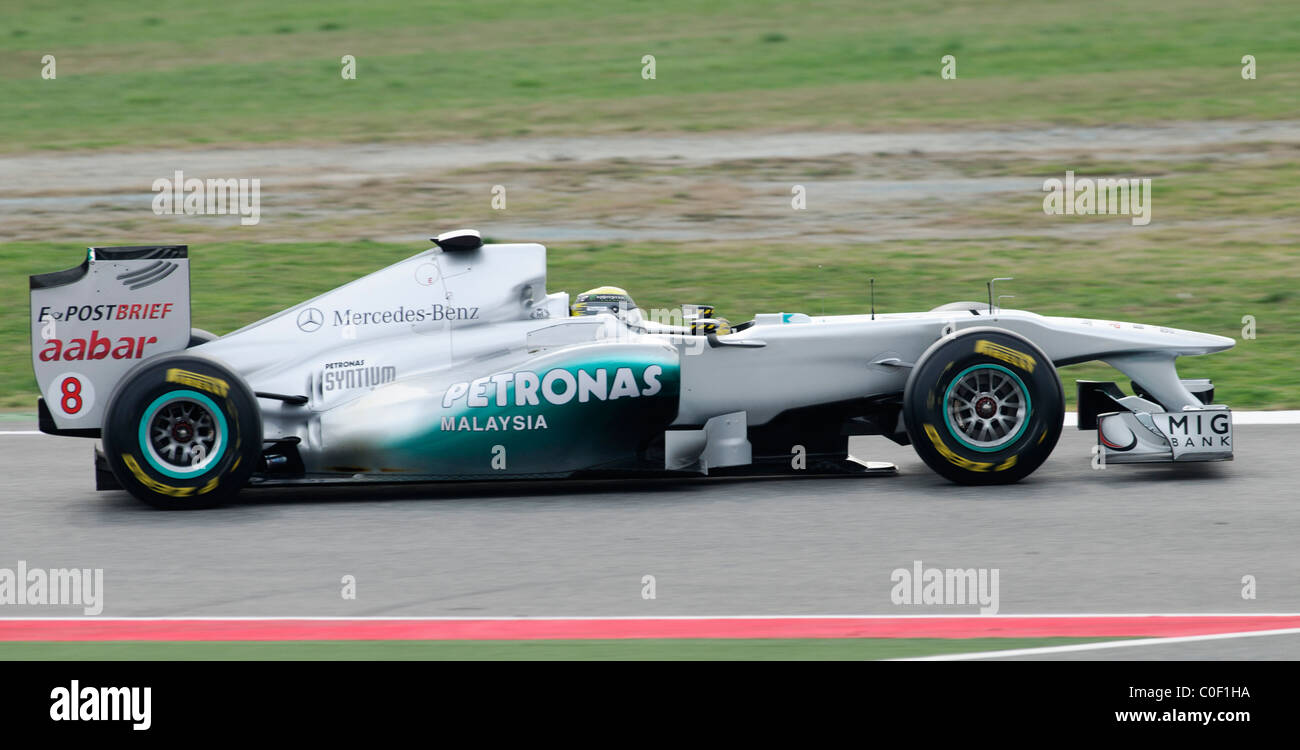 german Formula One driver Nico Rosberg in the Mercedes GP W02 race car ...