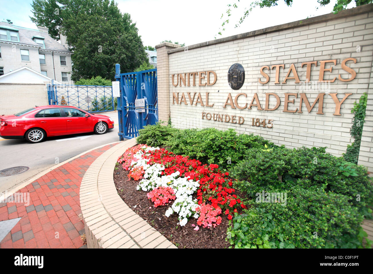 A sign at an entrance of the campus at the U.S. Naval Academy in ...