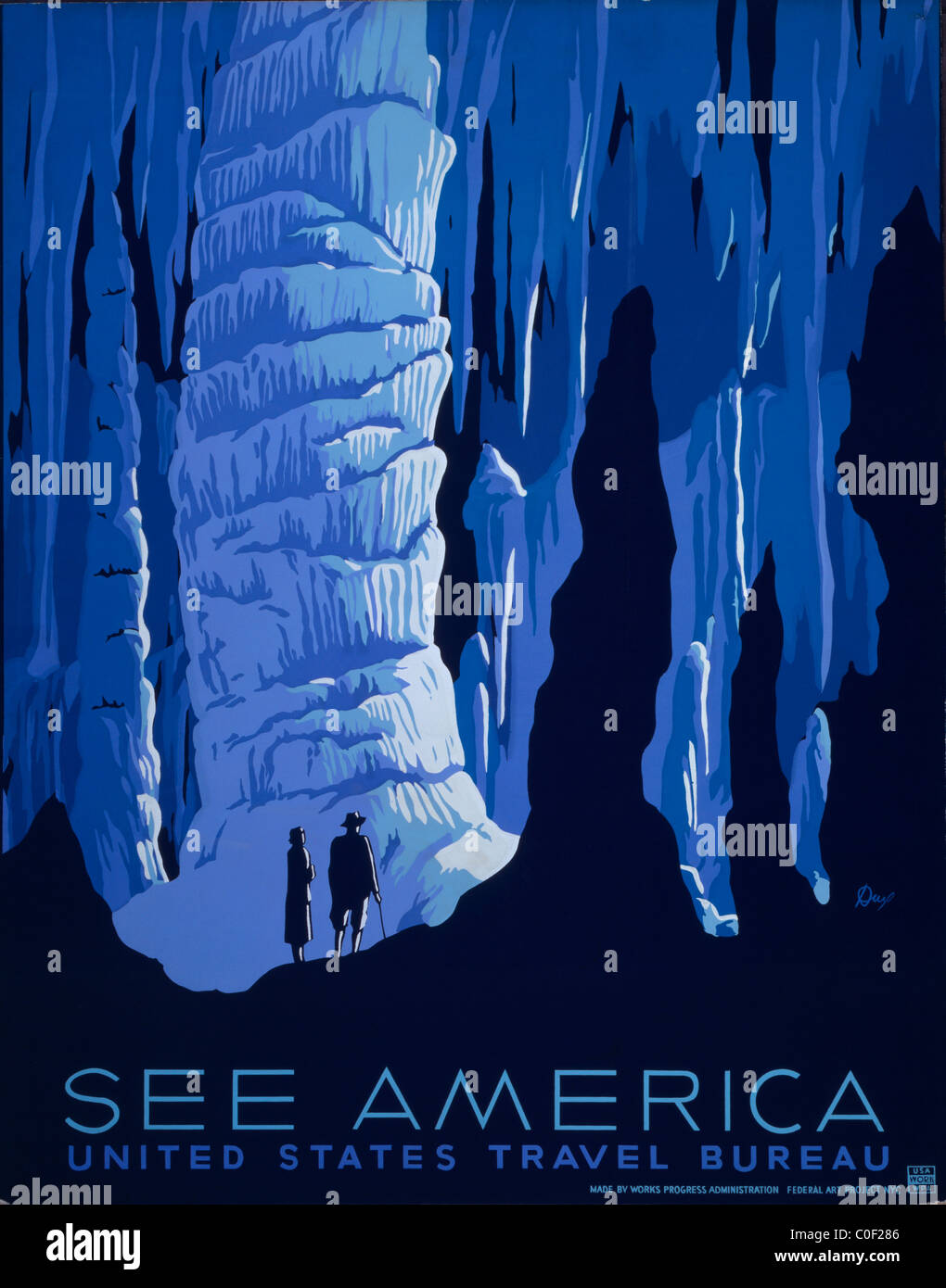 Poster for the US Travel Bureau promoting tourism, showing two people ...