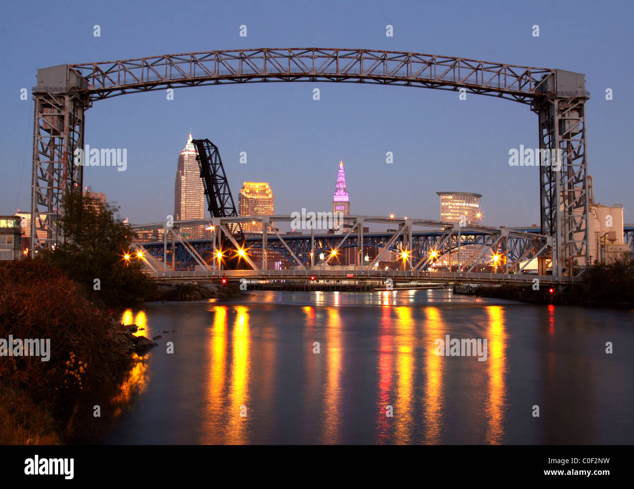 Cleveland skyline taken from the flats hi-res stock photography and ...