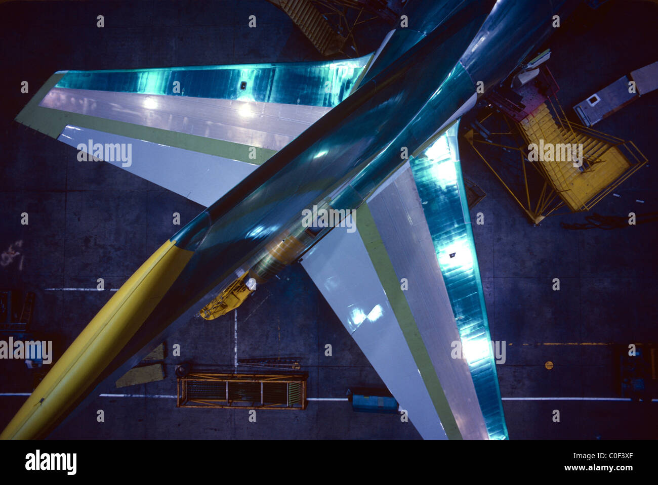 Tail of commercial airline under construction at Boeing plant in ...