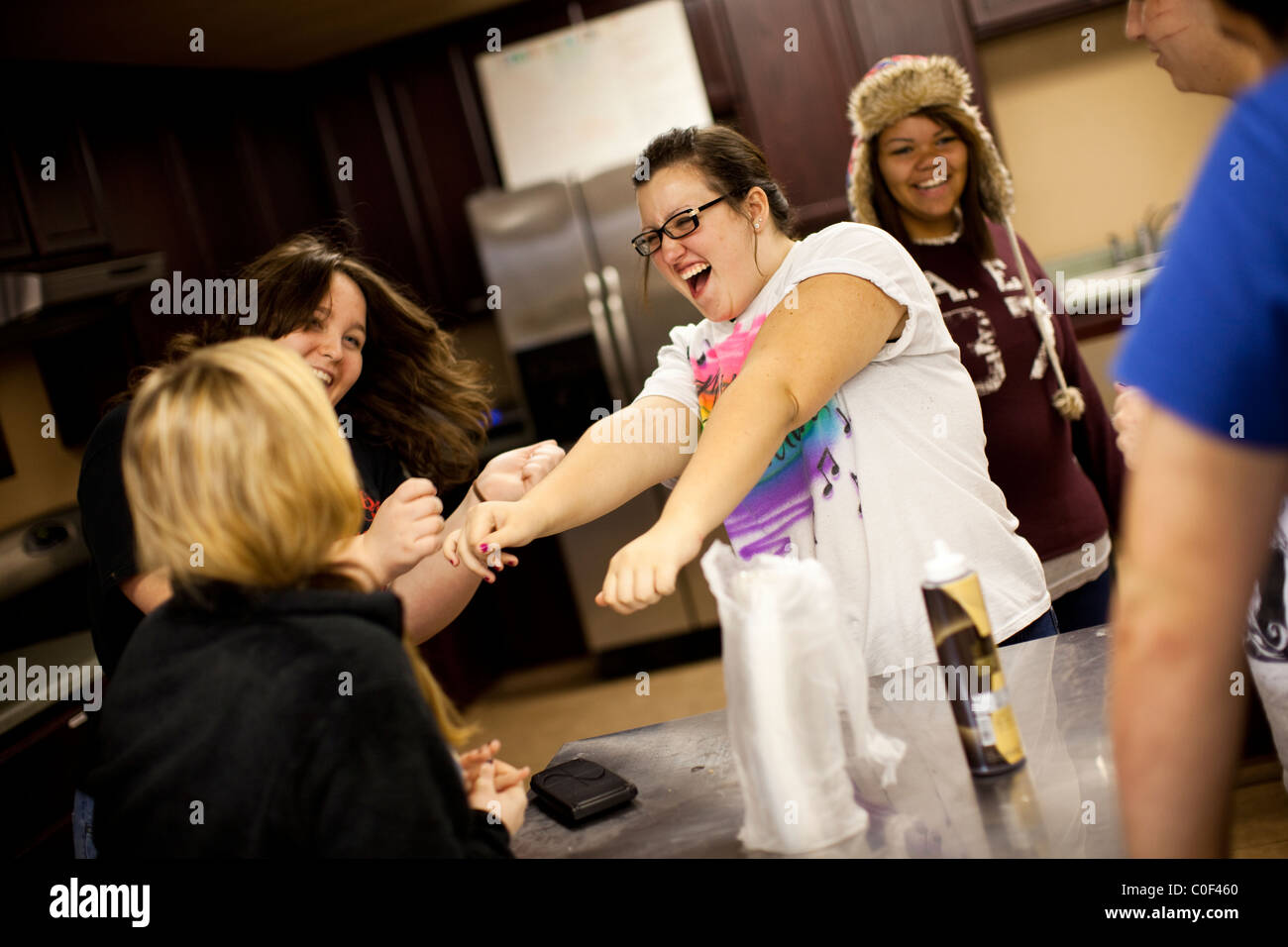 Reedley, California, United States. Obese girls dance during culinary ...