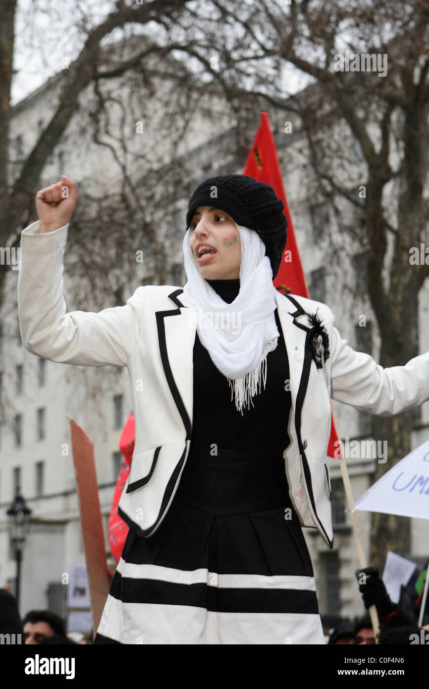 Angry female protester outside Downing Street Stock Photo - Alamy