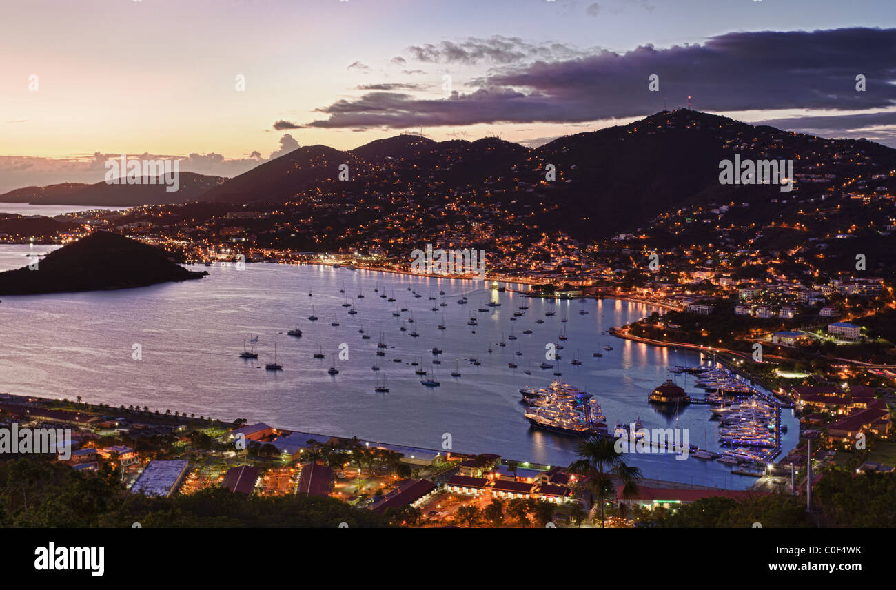 Aerial view of Charlotte Amalie Harbour in St Thomas at sunset Stock ...